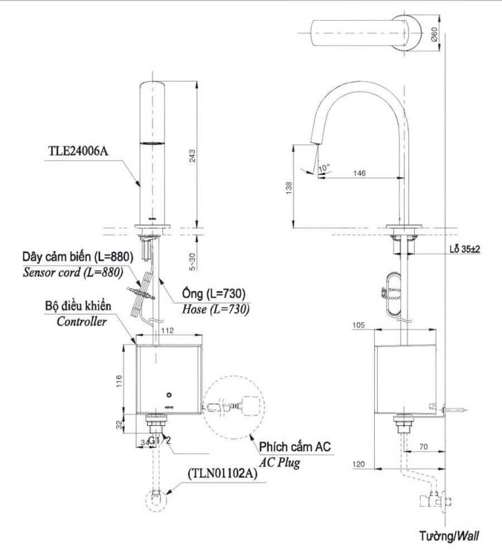 Vòi Lavabo Cảm ứng TOTO TLE24006A Gắn Bàn, Thân Thấp